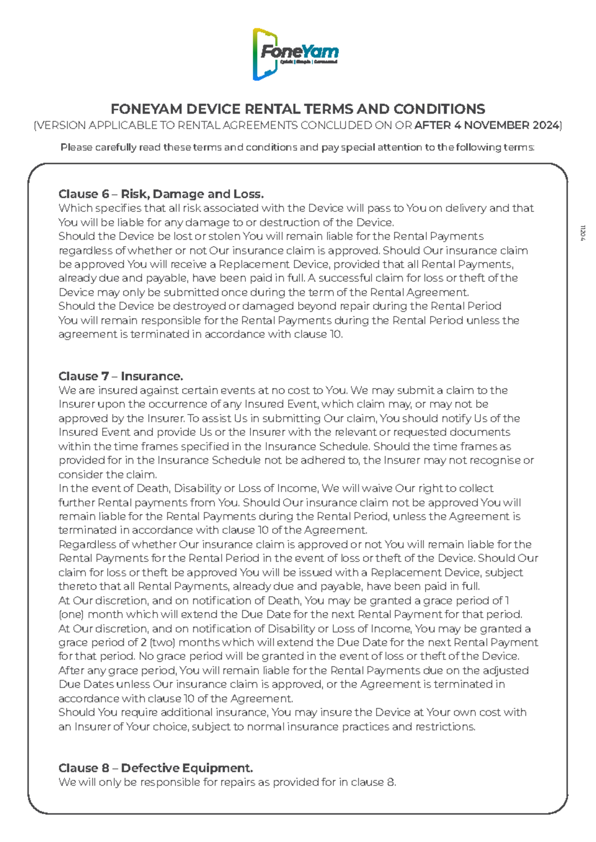 FONEYAM Device Rental Terms & Conditions (Applicable Nov 2024) - Studocu
