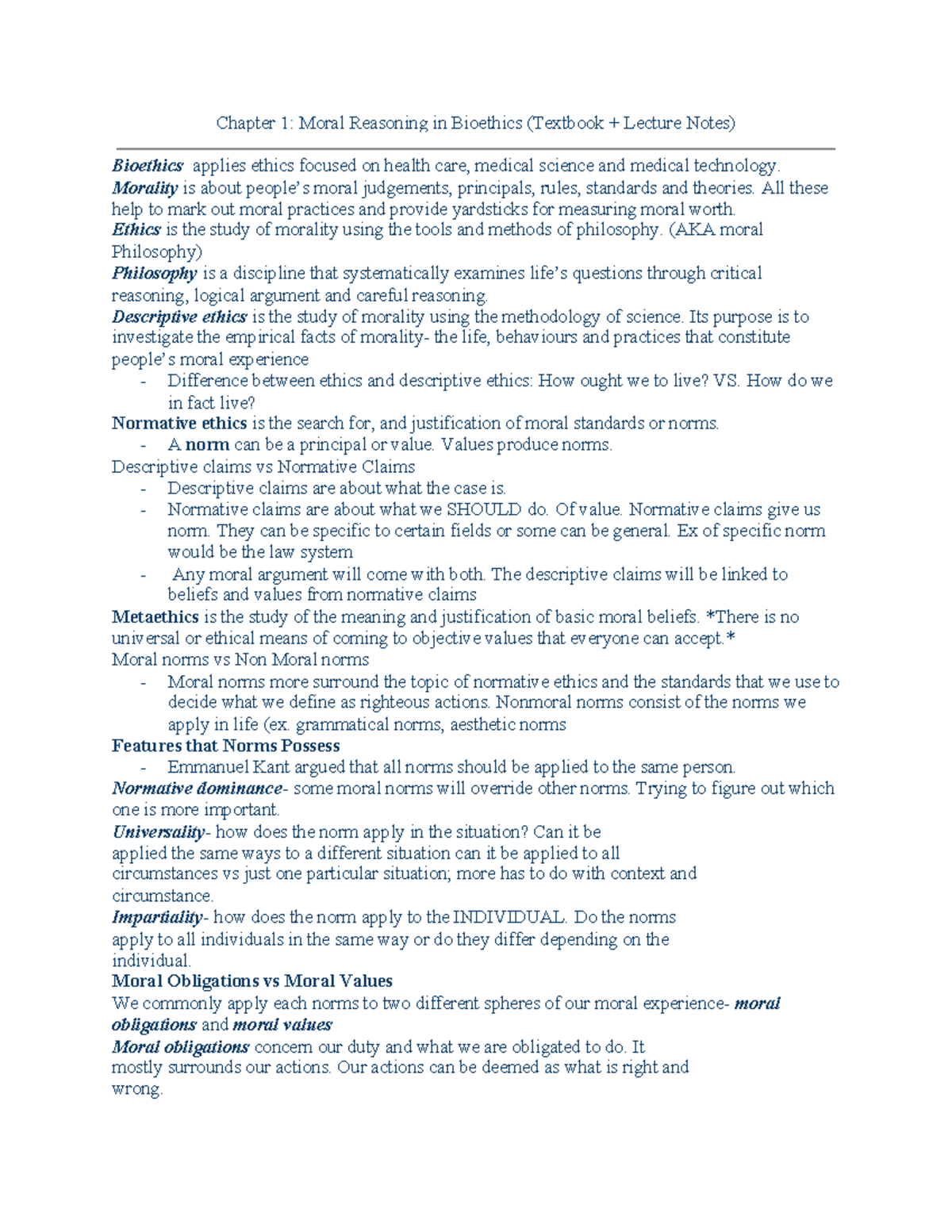 Chapter 1 Moral Reasoning in Bioethics (Textbook + Lecture Notes ...