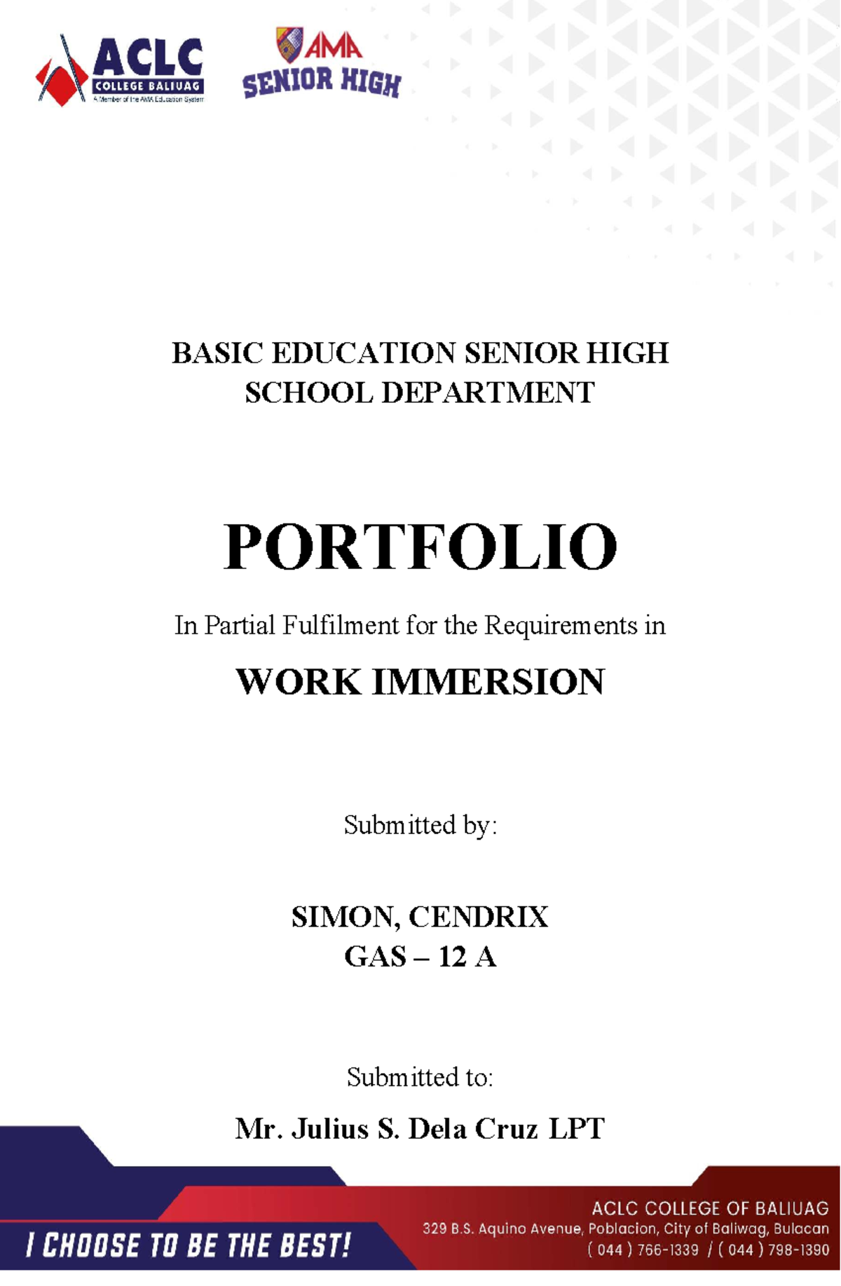 WORK- Immersion- Portfolio- Template - BASIC EDUCATION SENIOR HIGH ...