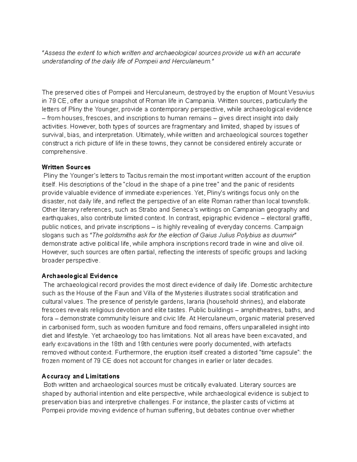 Pompeii HSC Essay: Analyzing Written & Archaeological Sources - Studocu