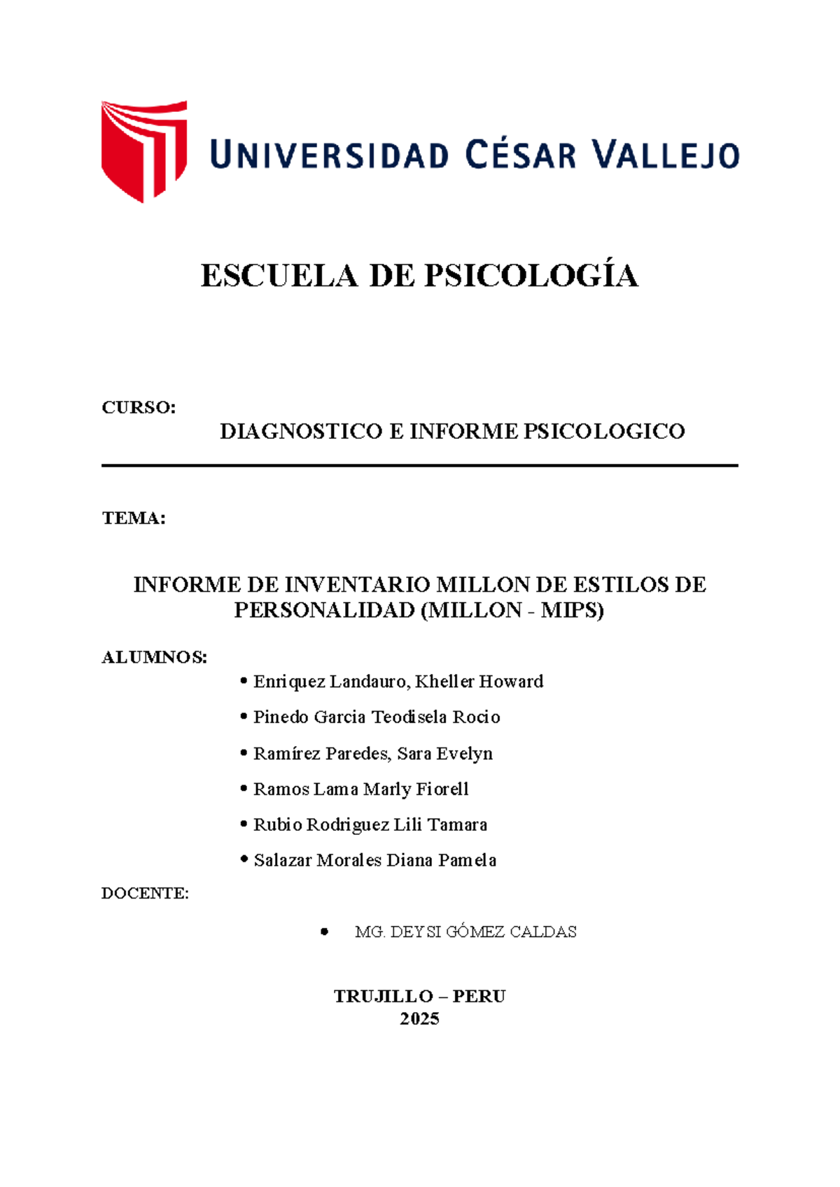 Informe de Inventario Millon de Estilos de Personalidad (MIPS) - Curso ...