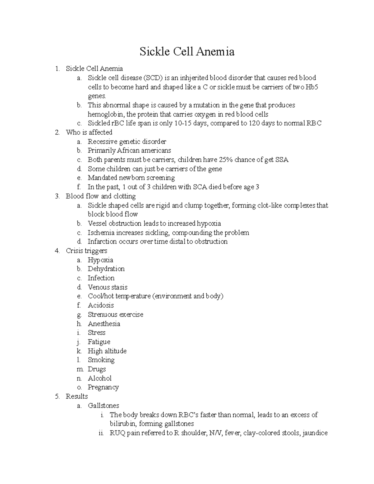 Sickle Cell Anemia (SCD) Overview: Symptoms & Interventions - Studocu