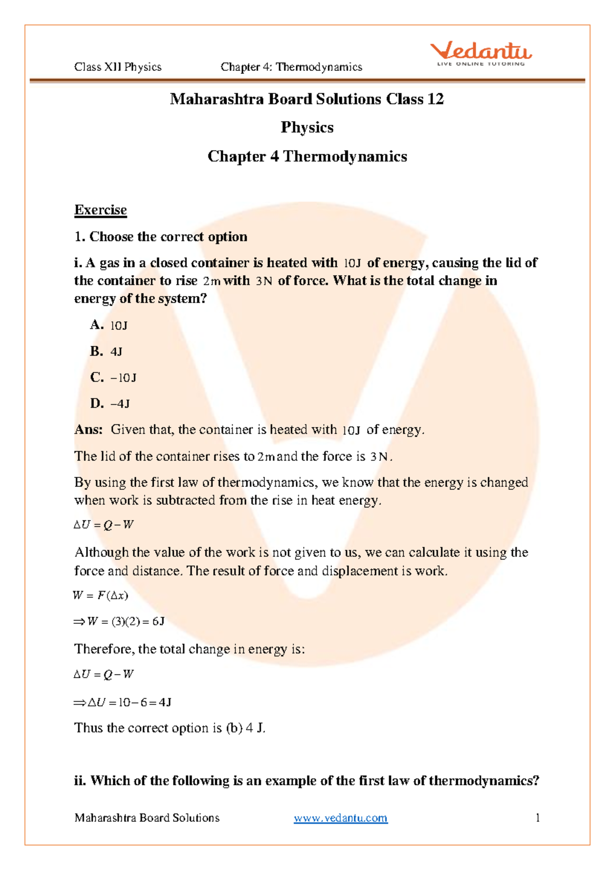 Msbshse Class 12 Physics Chapter 4: Thermodynamics Solutions - Studocu