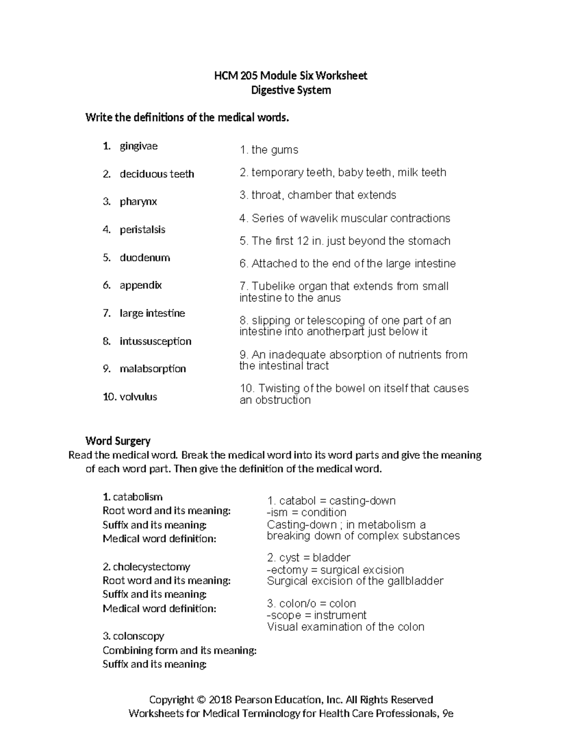 HCM 205 Module 6 Worksheet: Digestive System Medical Terms Definitions ...