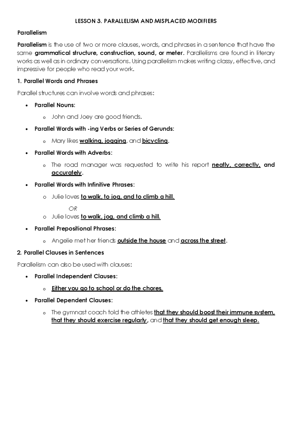 TW. Lesson 3 - Week 5: Parallelism & Misplaced Modifiers - Studocu