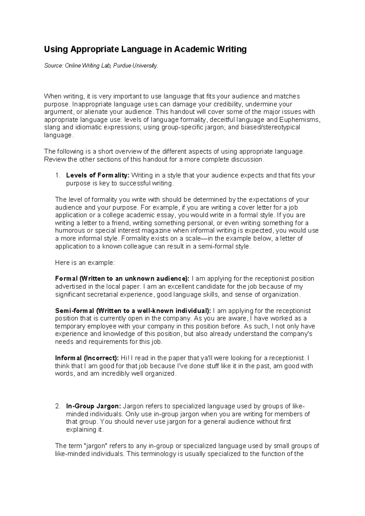 Appropriate Language Use in Academic Writing: Key Guidelines - Studocu