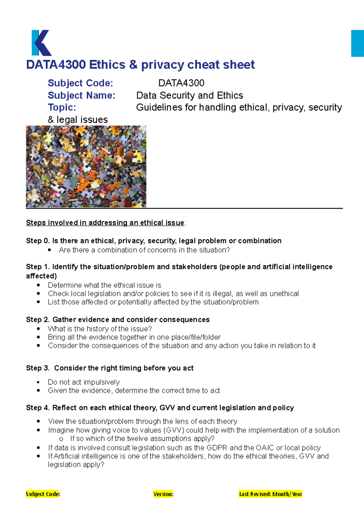 DATA4300 Ethics & Privacy Guidelines Cheat Sheet - Studocu