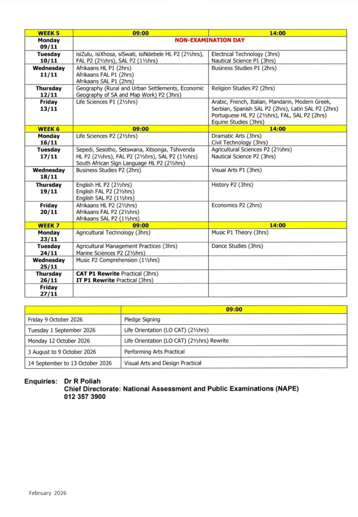 NSC Matric 2026 Final Exam Schedule and Subject Details - Studocu
