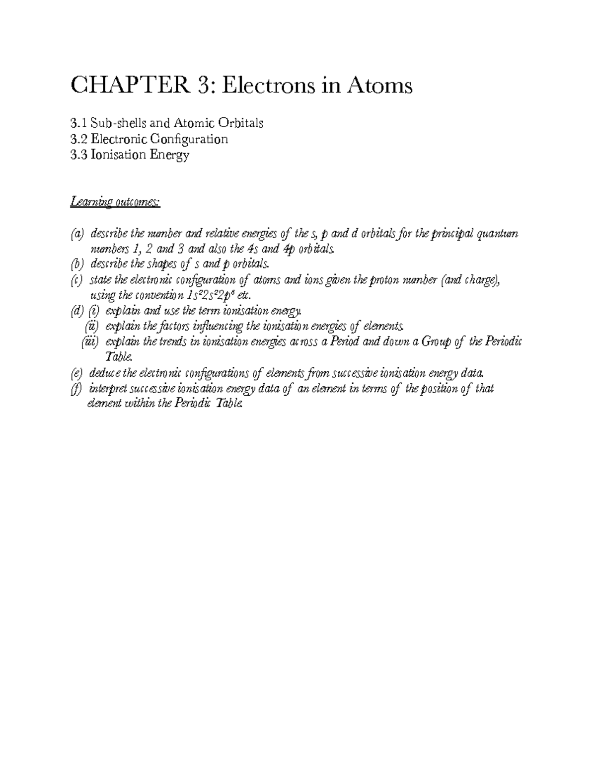 CHAPTER 3: Electrons, Orbitals & Ionisation Energy (ZJC) - Studocu