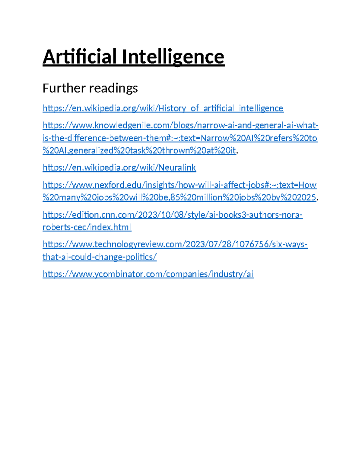 Artificial Intelligence - Studocu