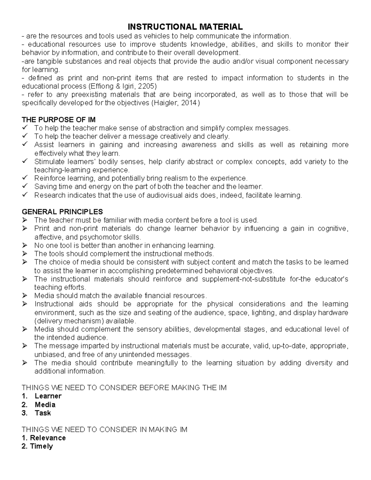 IM Handouts: Effective Use of Instructional Materials in Education ...