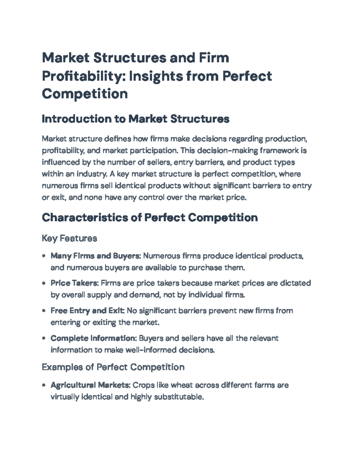 Market Structures and Firm Profitability: Insights on Perfect ...