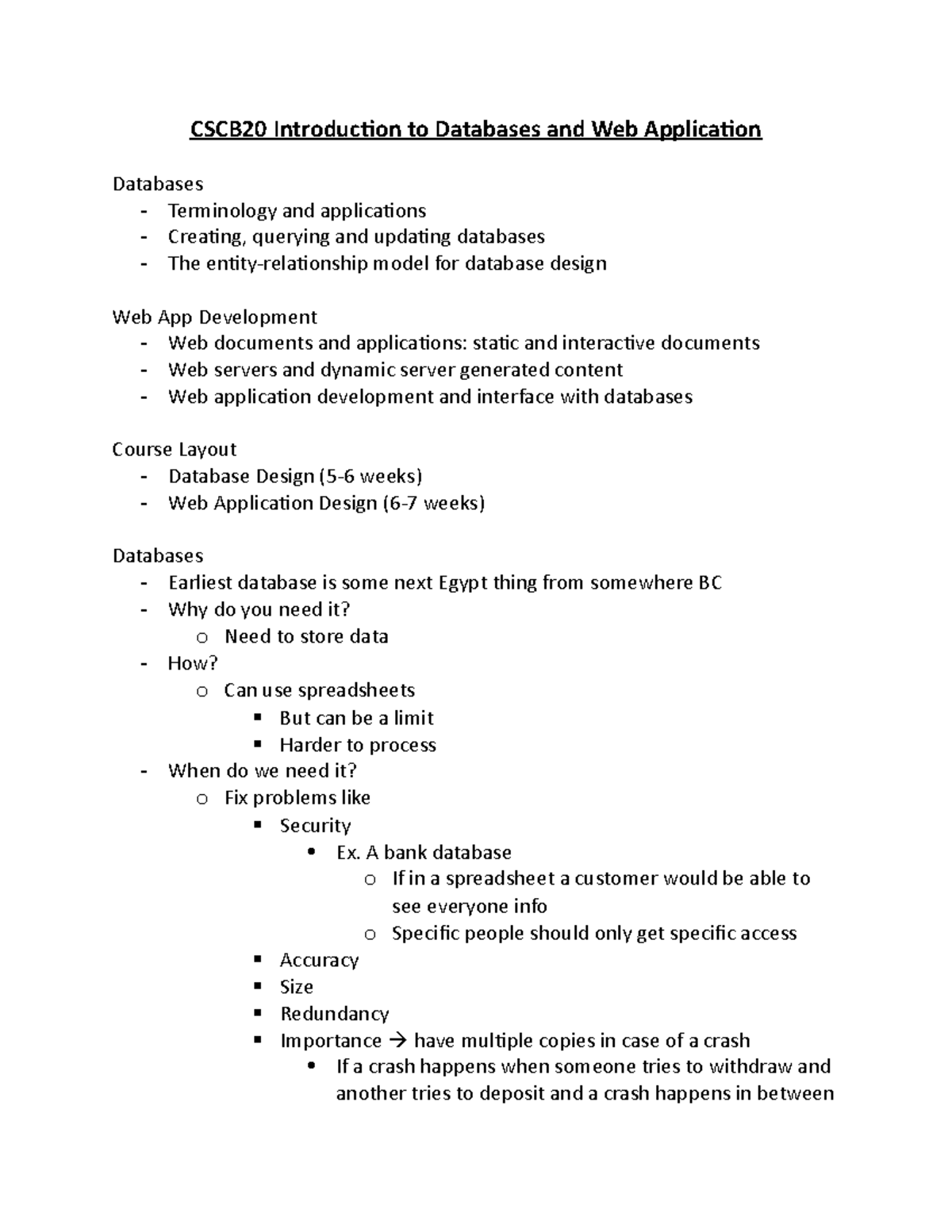 CSCB20 Lecture 1 Notes - CSCB20 Introduction to Databases and Web ...