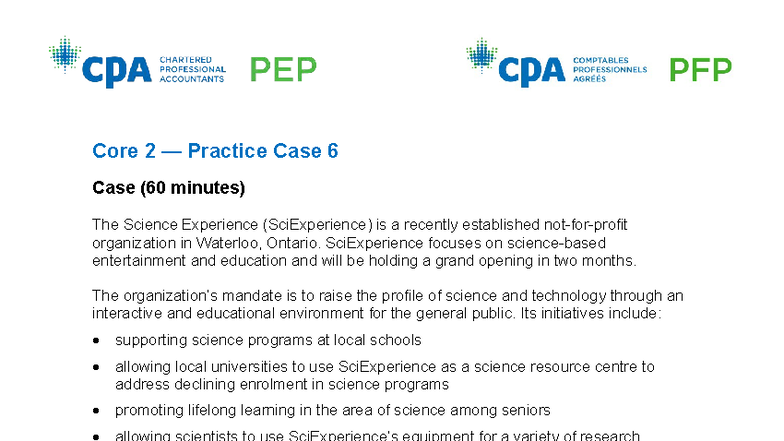 CO2-2501E-PC06 - Core 2 Practice Case 6: SciExperience Admission ...