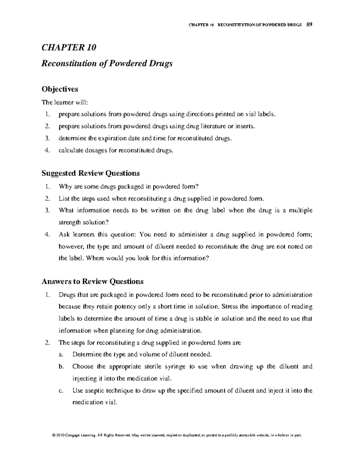 Chapter 10 - Reconstitution of Powdered Drugs Practice Work - Studocu