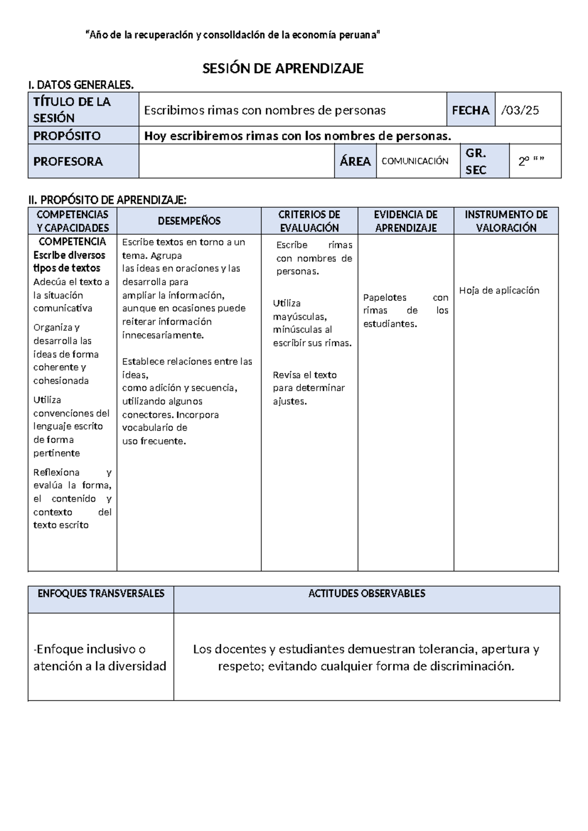 Escribimos Rimas con Nombres - Comunicación - Gr. 2° - Sesión 20 Mar ...