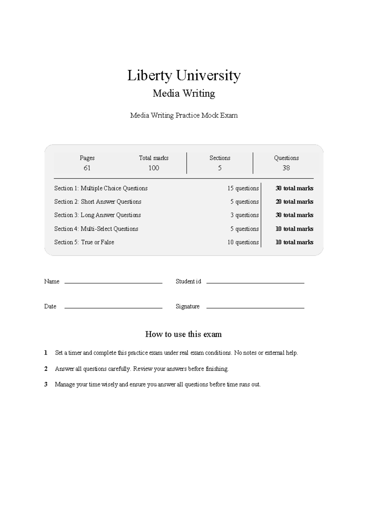 JOUR 225 Media Writing LU Practice Mock Exam 2026 - Study Guide - Studocu