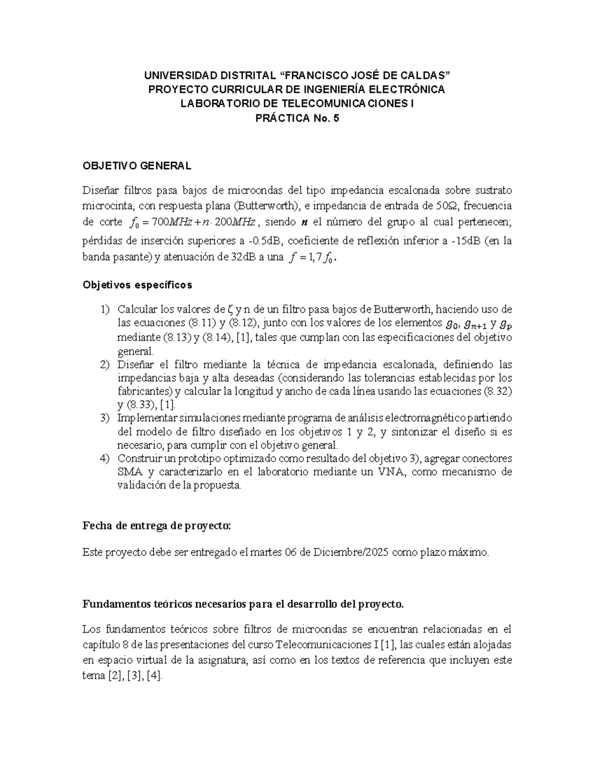 Guía de Laboratorio: Filtros Pasa Bajos en Telecomunicaciones I (Teleco ...
