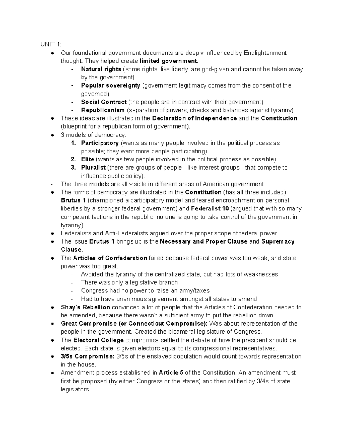 AP Government Unit 1 & 2 Review: Foundations, Federalism & Democracy ...