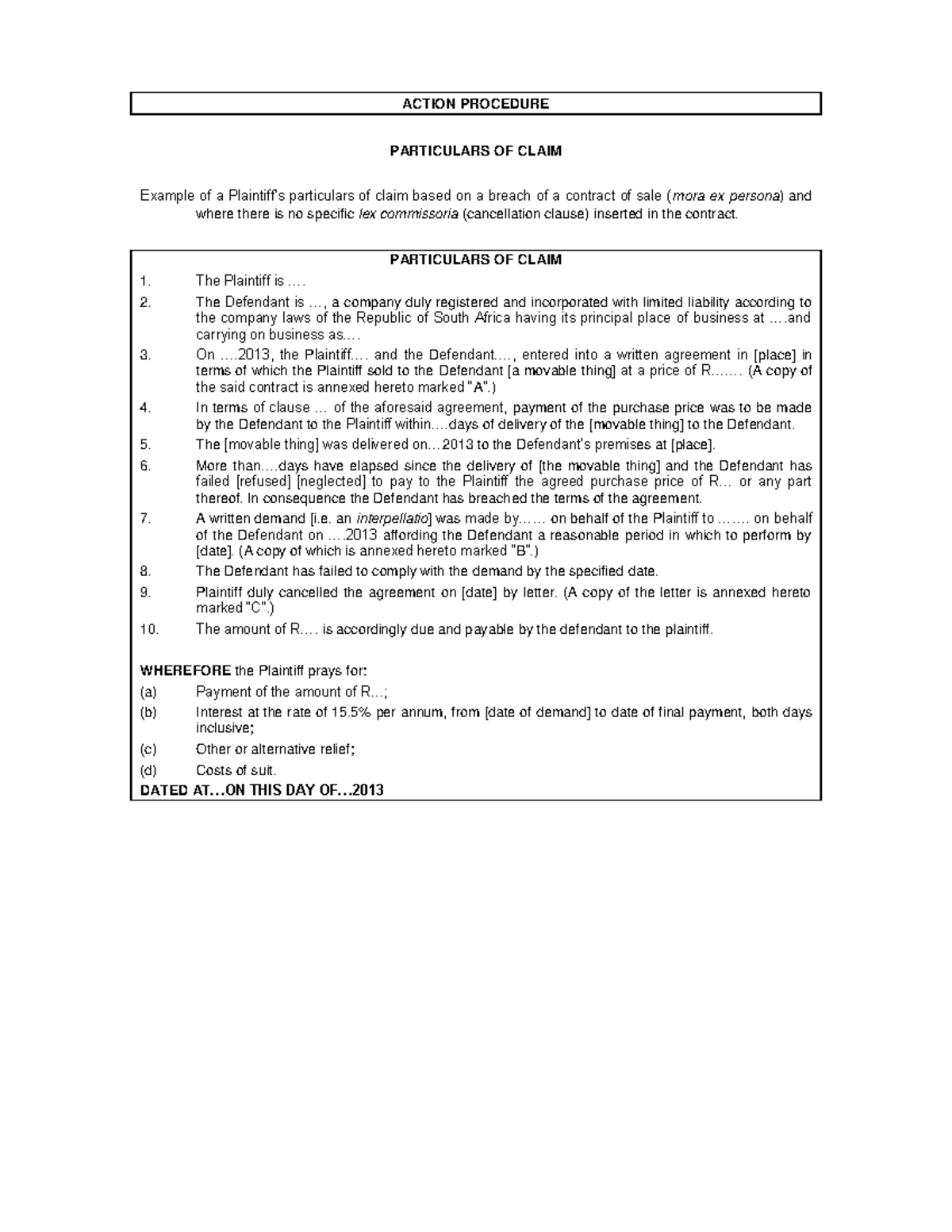 Civil Procedure Examples: Basic Precedents for Action & Claims - Studocu