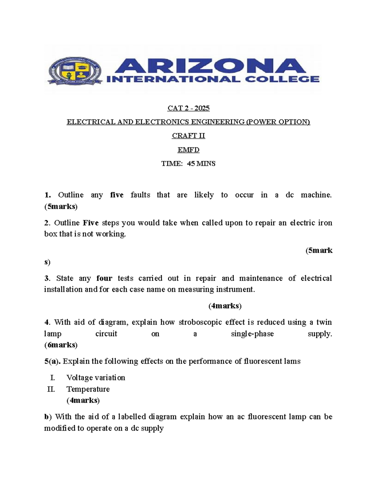 CAT 2 2025 EMFD Craft II: Electrical & Electronics Engineering Past ...