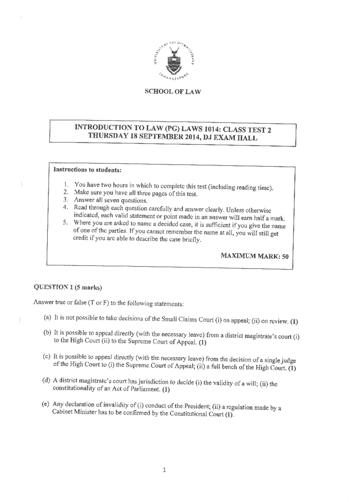Introduction to Law (PG) Test 2 Study Guide - Sept 2014 - Studocu