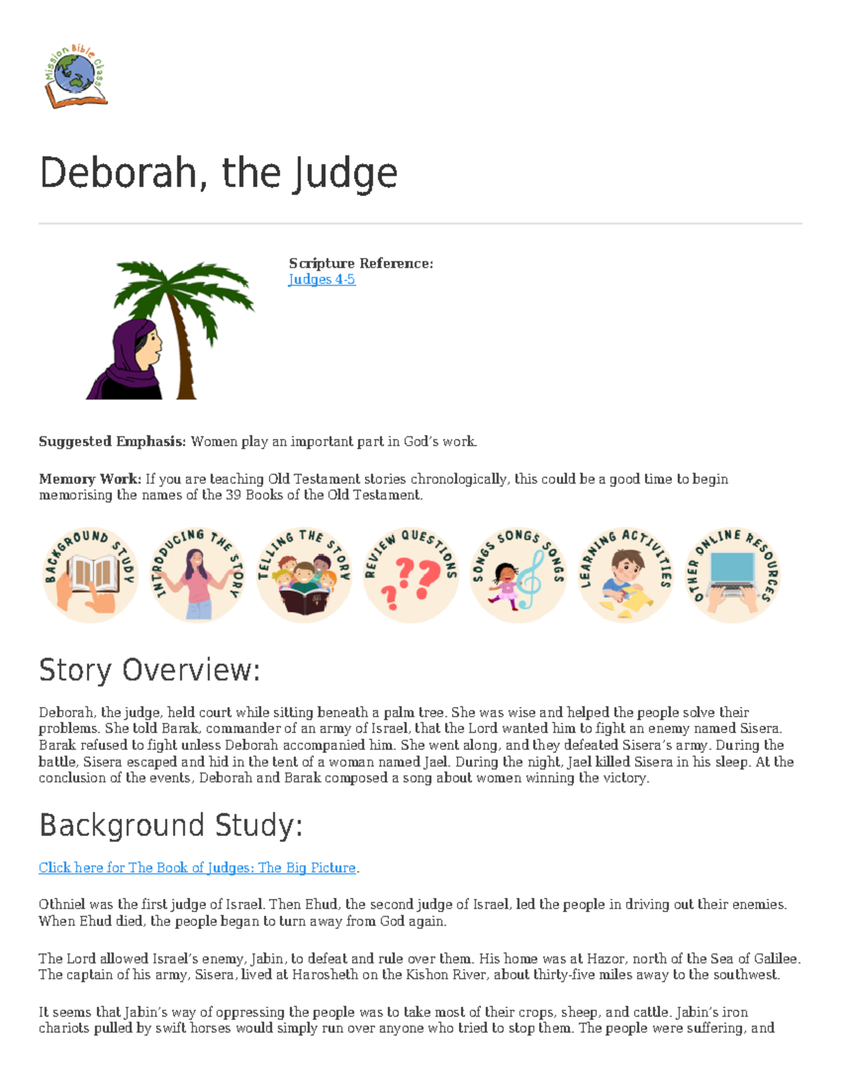 Deborah Lesson Material - Deborah, the Judge Scripture Reference ...
