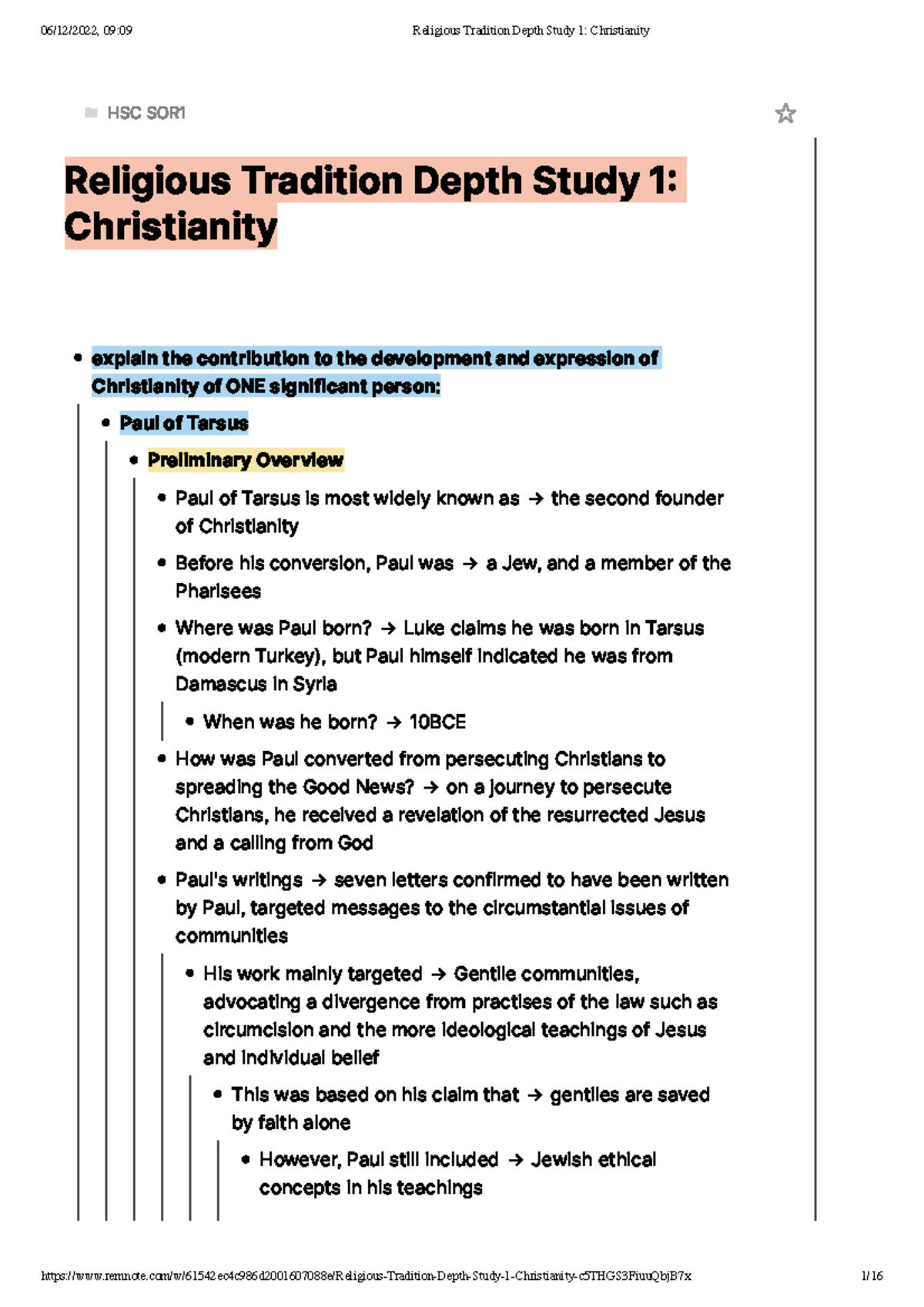 09:09 HSC SOR1 Religious Tradition Depth Study: Paul of Tarsus in ...