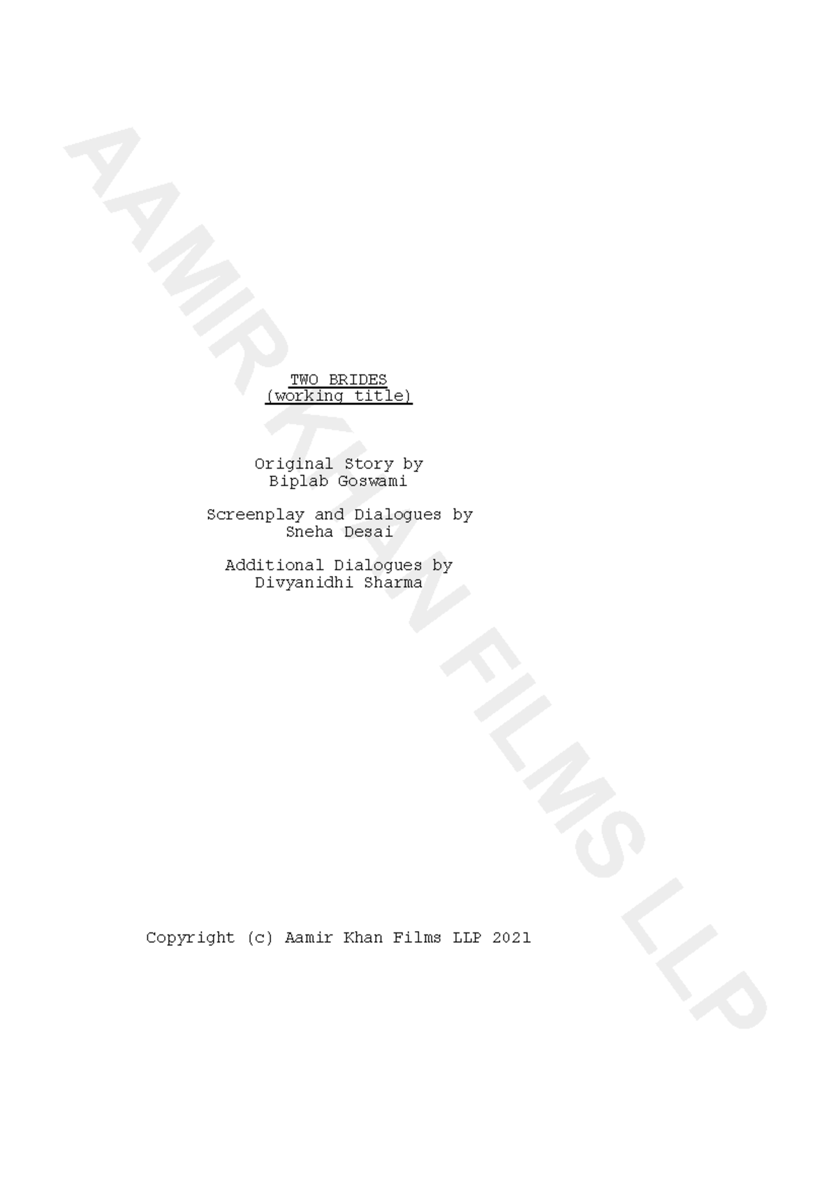 Laapataa Ladies Movie Script - AAMIR KHAN FILMS LLP (Draft 2021) - Studocu