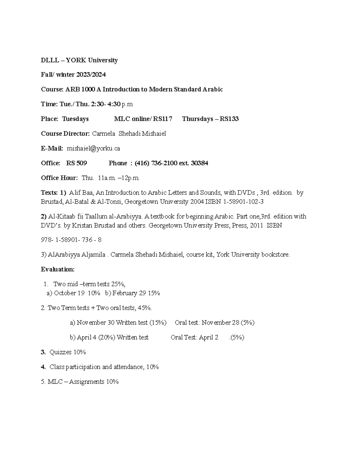 ARB 1000A Course Outline & Evaluation: Fall-Winter 2023-2024 - Studocu