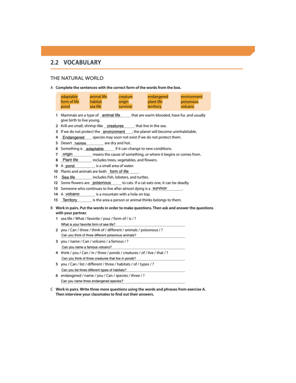 2.2 Vocabulary: The Natural World - Act 1 Handout 1 - Studocu