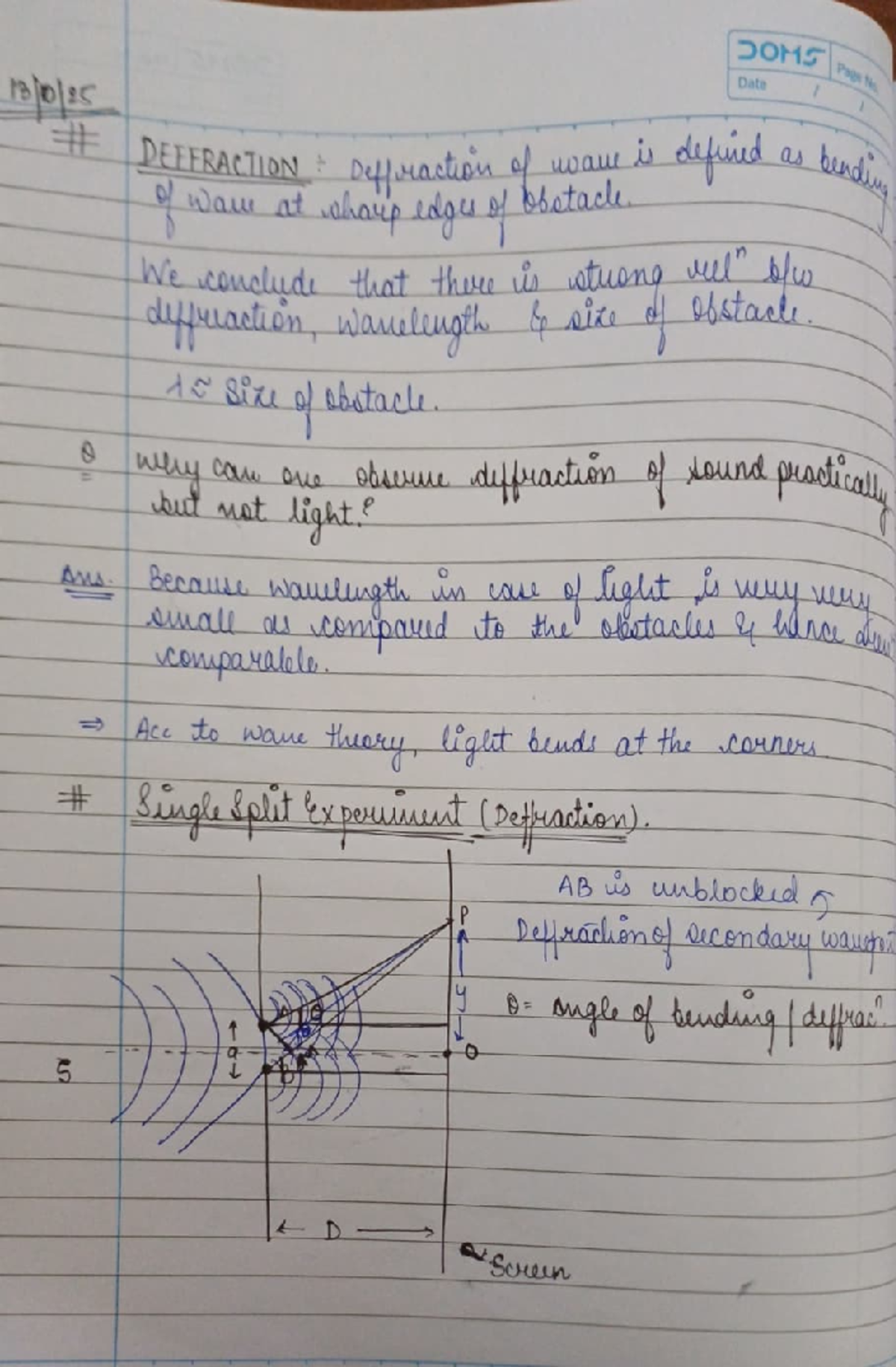 Physics Classwork: Wave Diffraction Concepts (DOMS) - Studocu