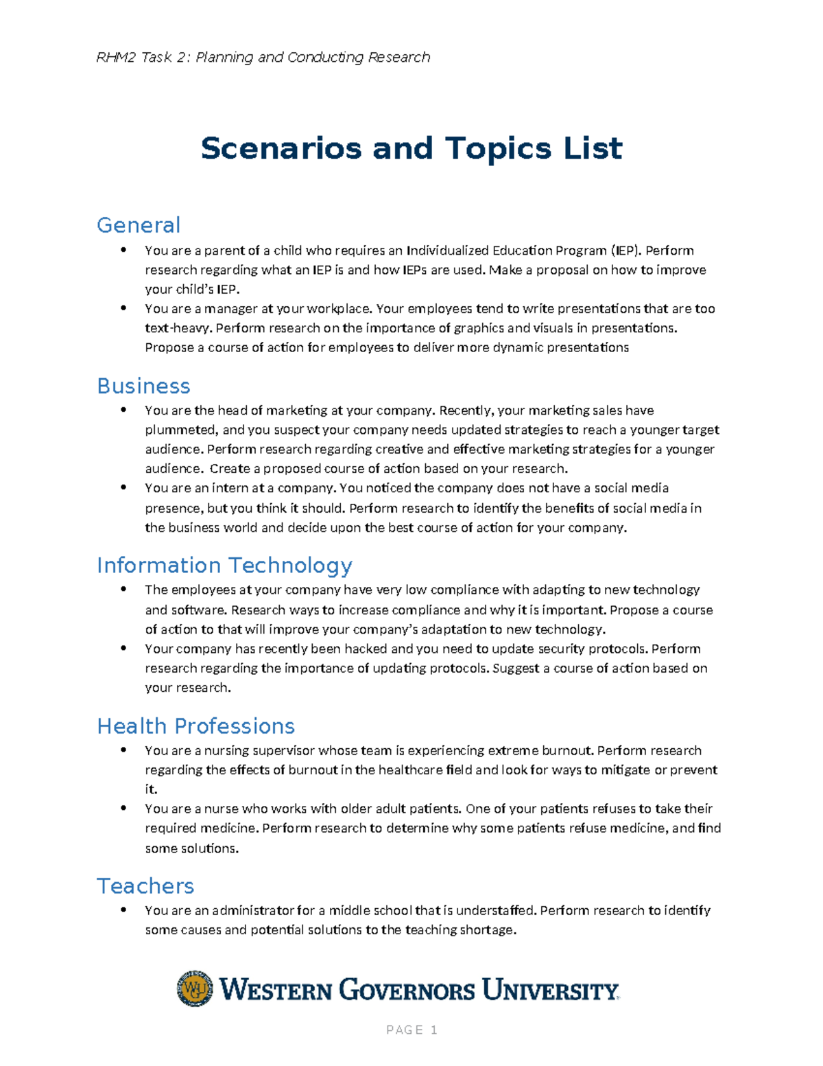 RHM2 Task 2: Research Scenarios and Topics for Improvement - Studocu