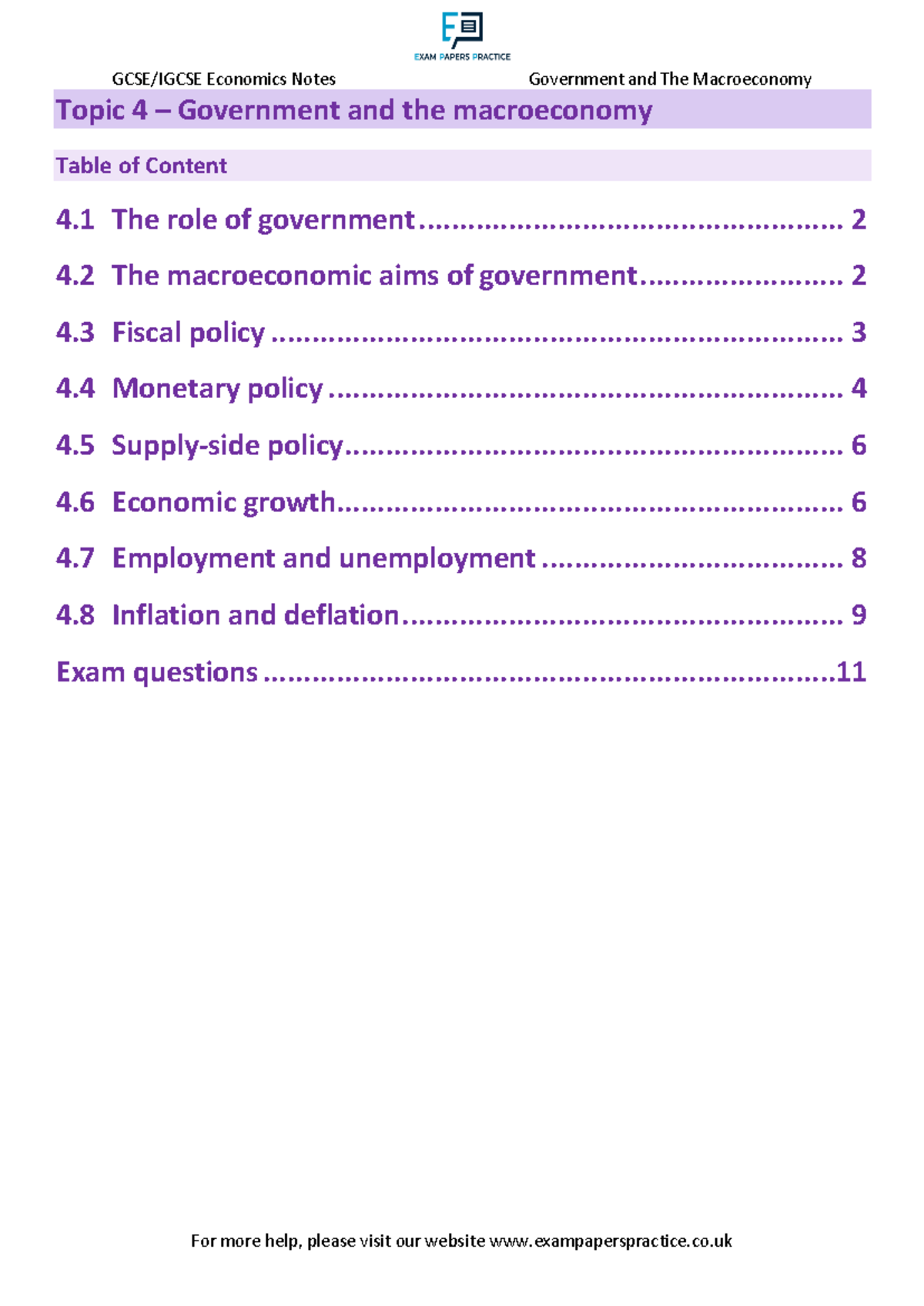 Economics Notes: Government and the Macroeconomy (Topic 4) - Studocu