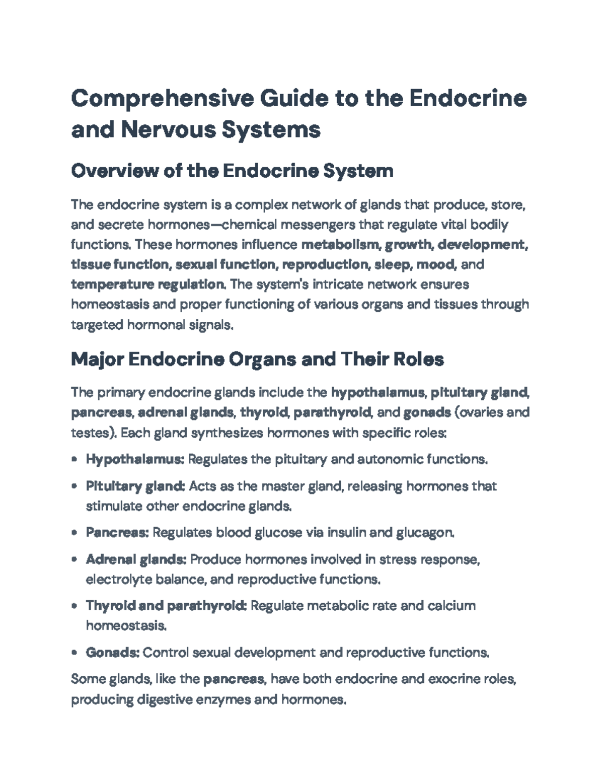 Comprehensive Overview of Endocrine & Nervous Systems Functions - Studocu