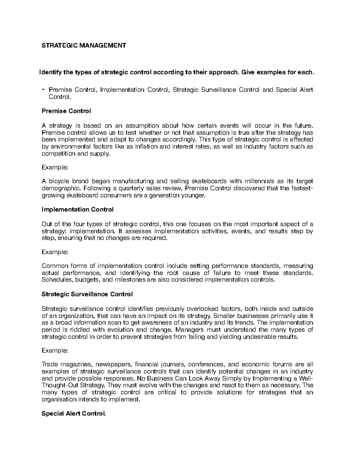 Strategic Control Types and Implementation - StratMan Guide - Studocu