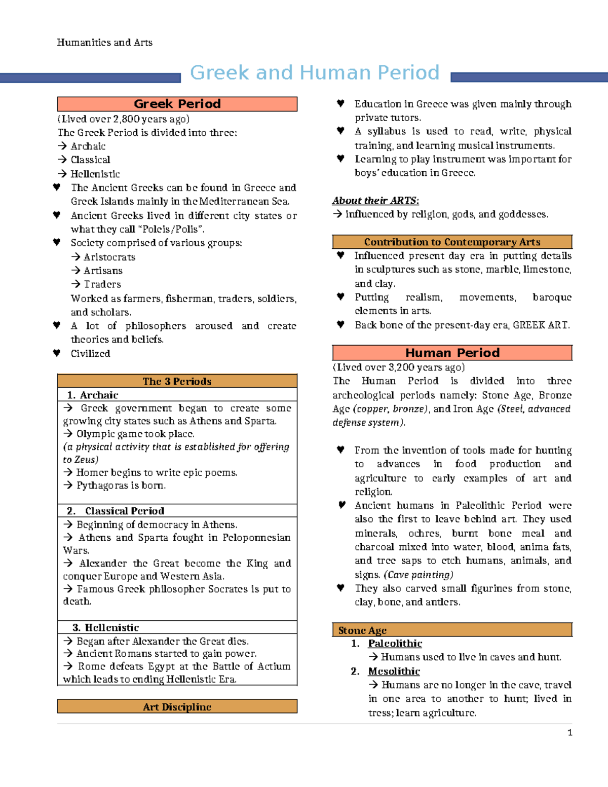 Greek & Human Periods Lesson - Humanities Overview - Studocu