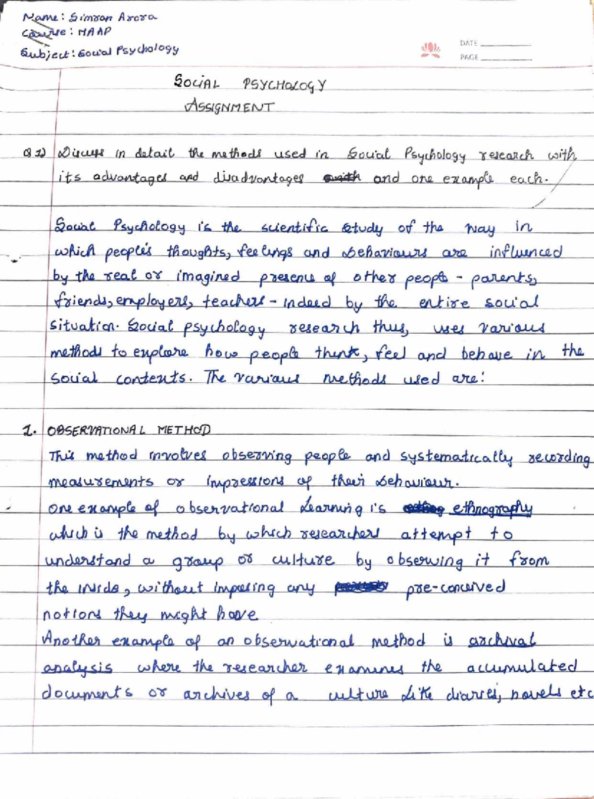 MAAP Social Psychology Assignment: Research Methods & Their ...