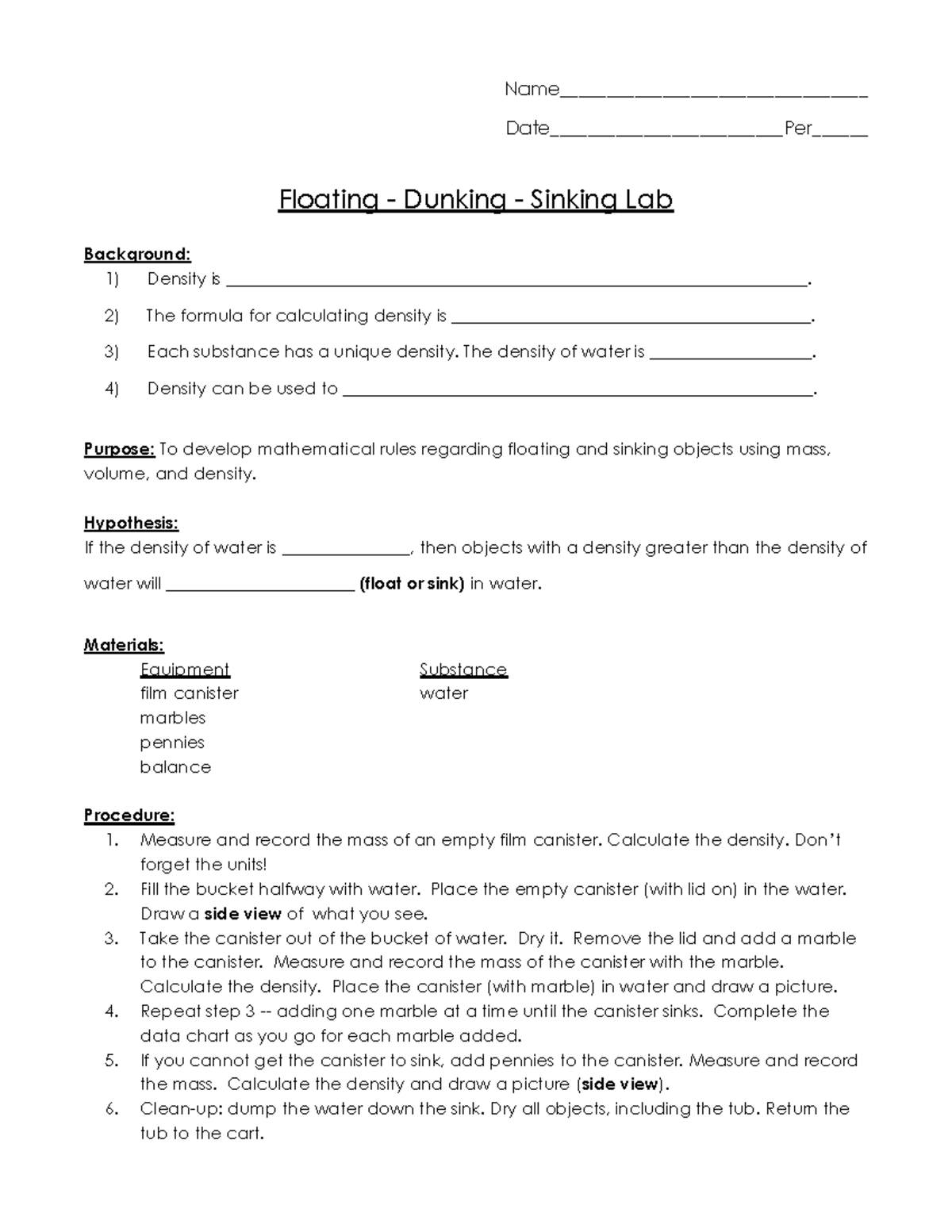 Lab: Floating, Sinking, and Dunking Experiment - Science 8 - Studocu