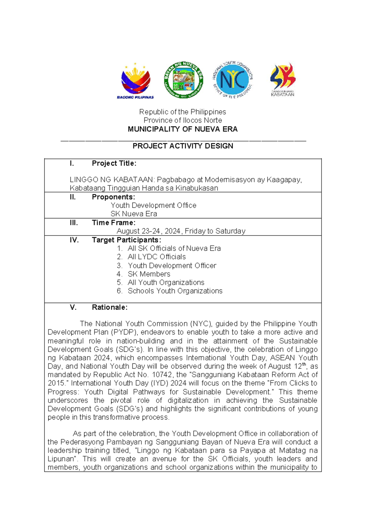 Linggo ng Kabataan 2024: Pagbabago at Modernisasyon sa Nueva Era - Studocu