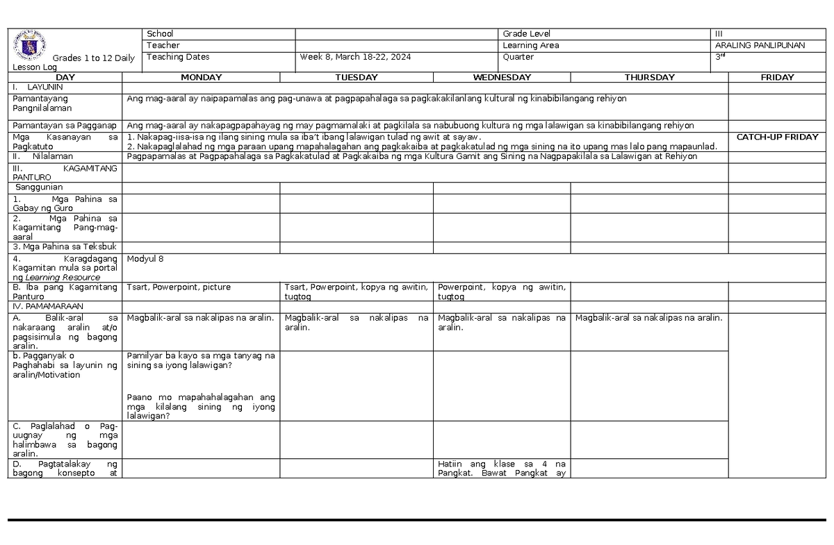 AP dll quarter 3 week 8 - PAGSISISPI NG TALATA - Grades 1 to 12 Daily ...