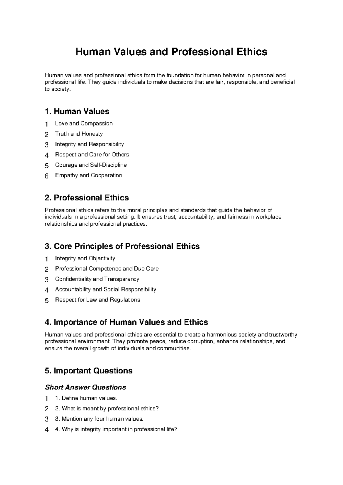 Human Values and Professional Ethics: Key Concepts and Principles - Studocu