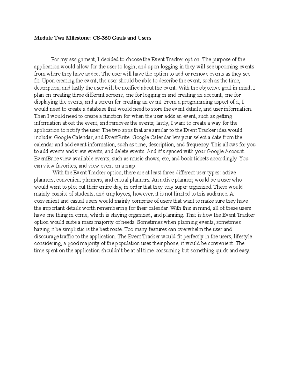 2-3 Milestones Goals & Users - Module Two Milestone: Goals and Users ...