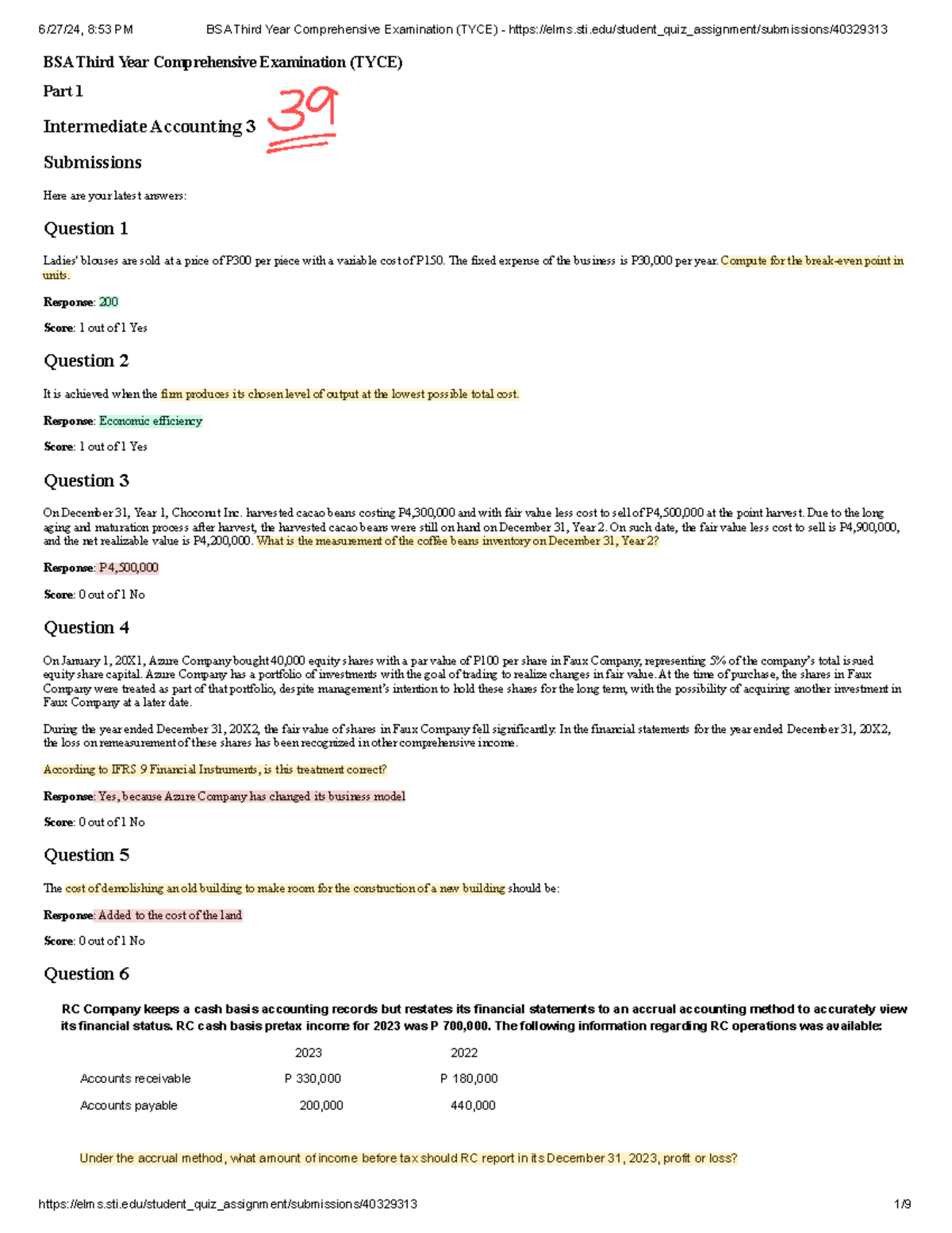 BSA Third Year Comprehensive Examination (TYCE) Part 1 & 2 Review Notes ...