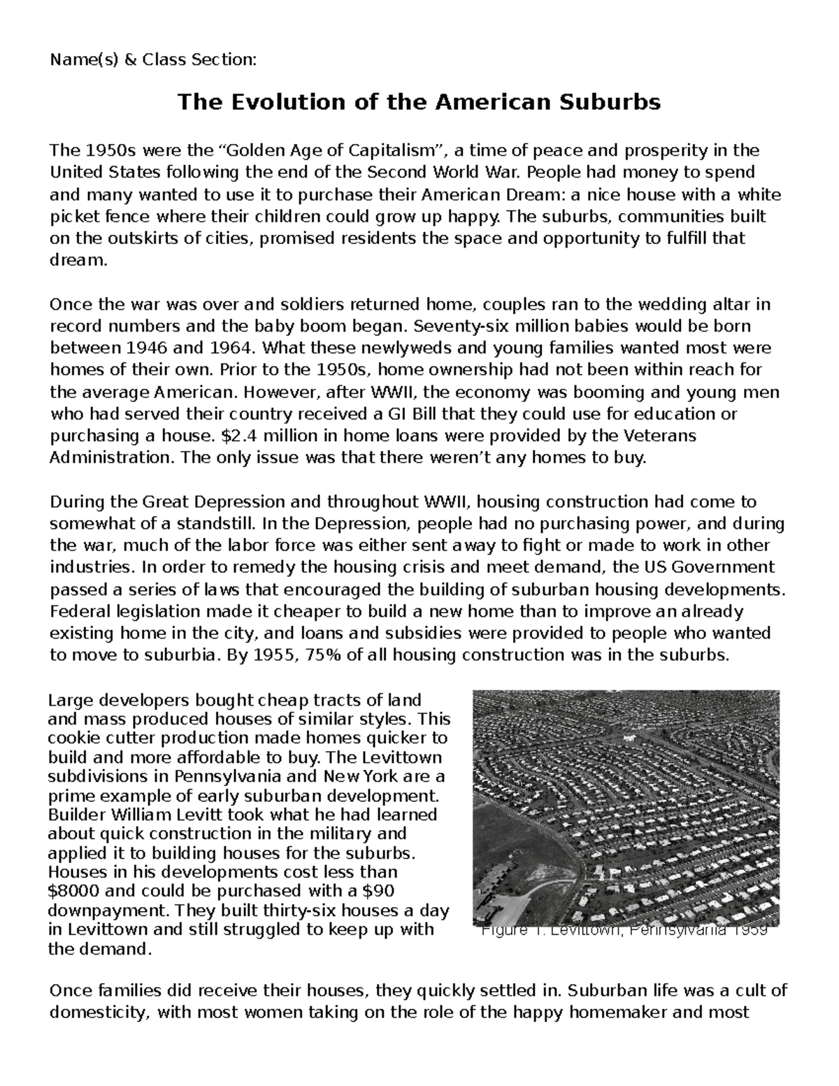 6.1 Evolution of Suburbs-1 - Name(s) & Class Section: The Evolution of ...