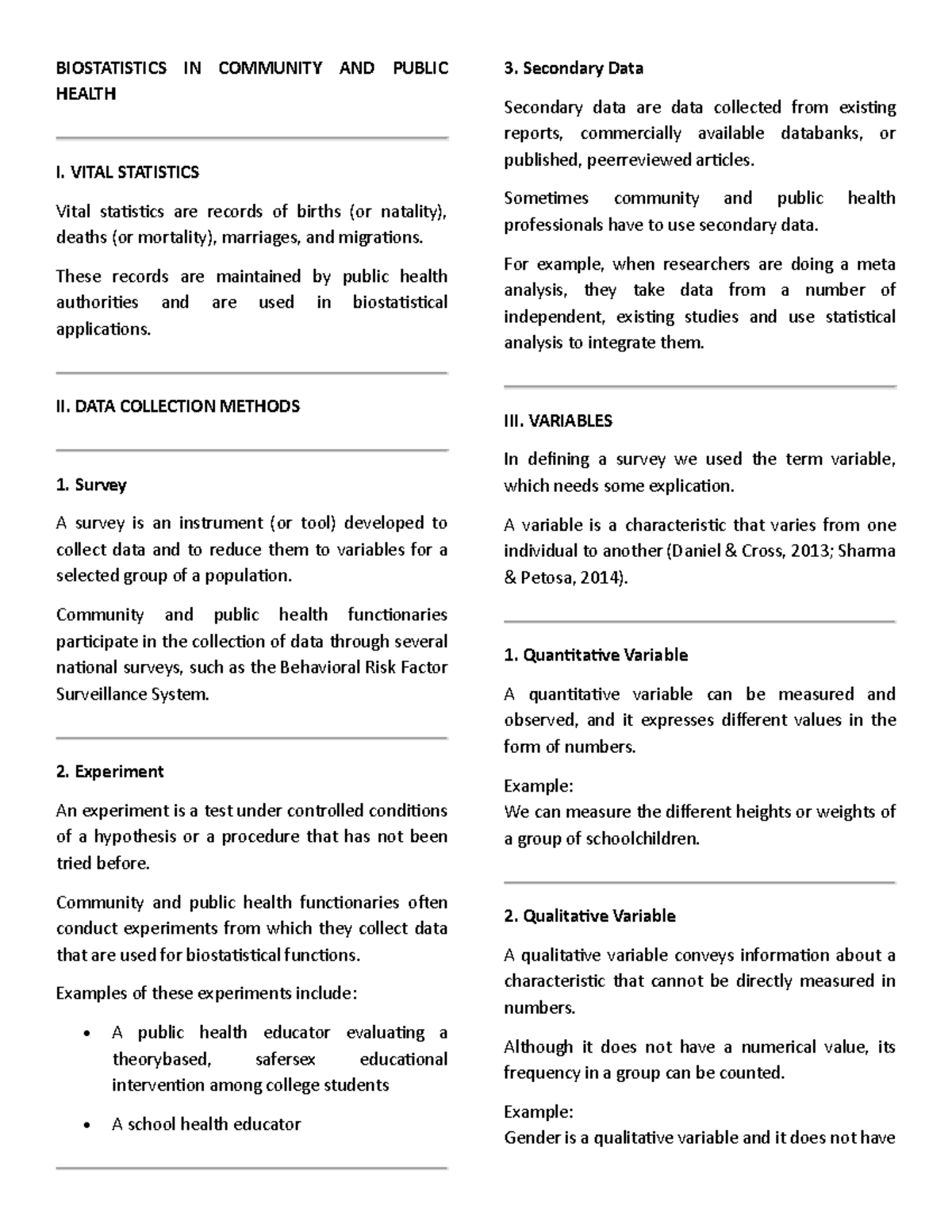 BIOSTATISTICS IN COMMUNITY & PUBLIC HEALTH I: VITAL STATISTICS & DATA ...
