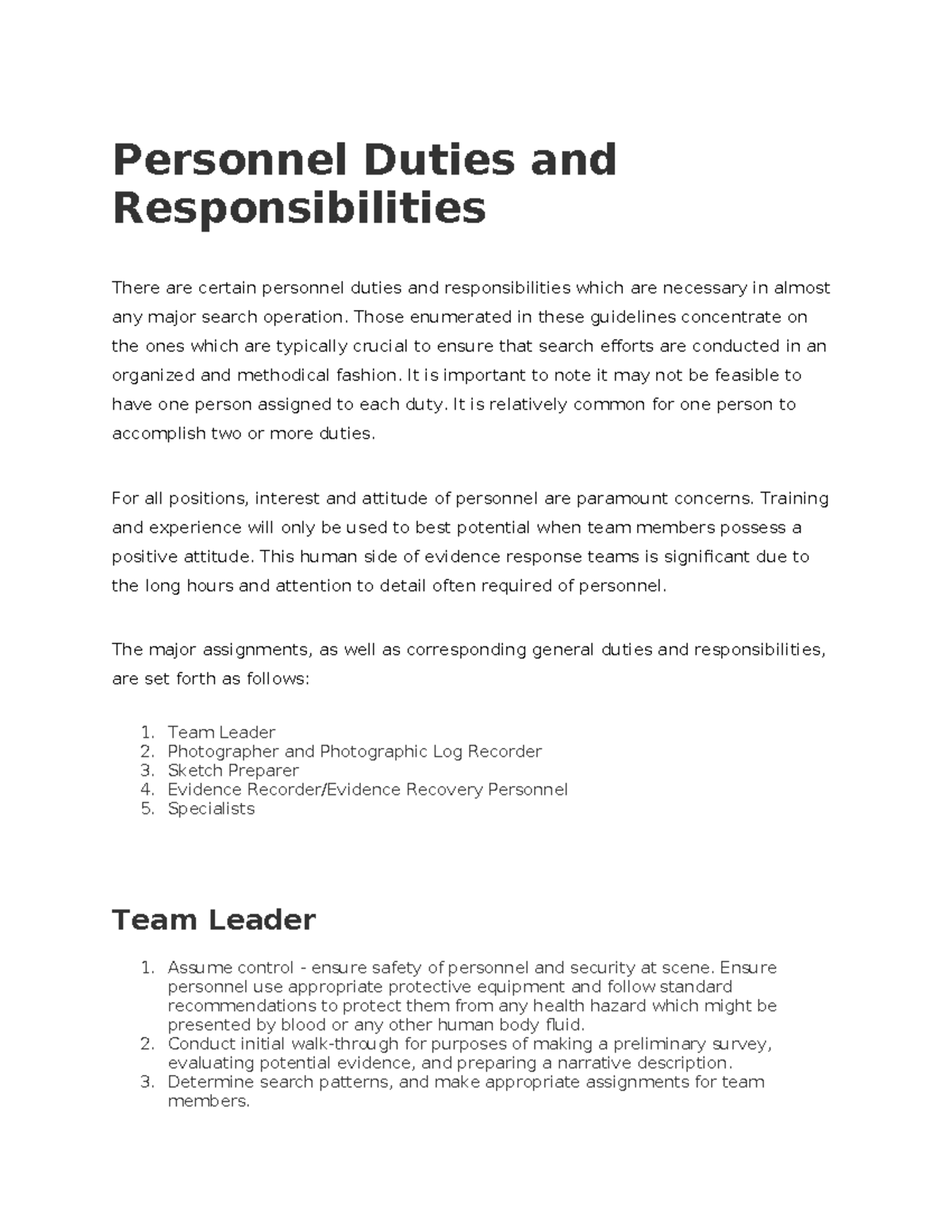 SOCO Team Composition & Roles in Search Operations Guide - Studocu