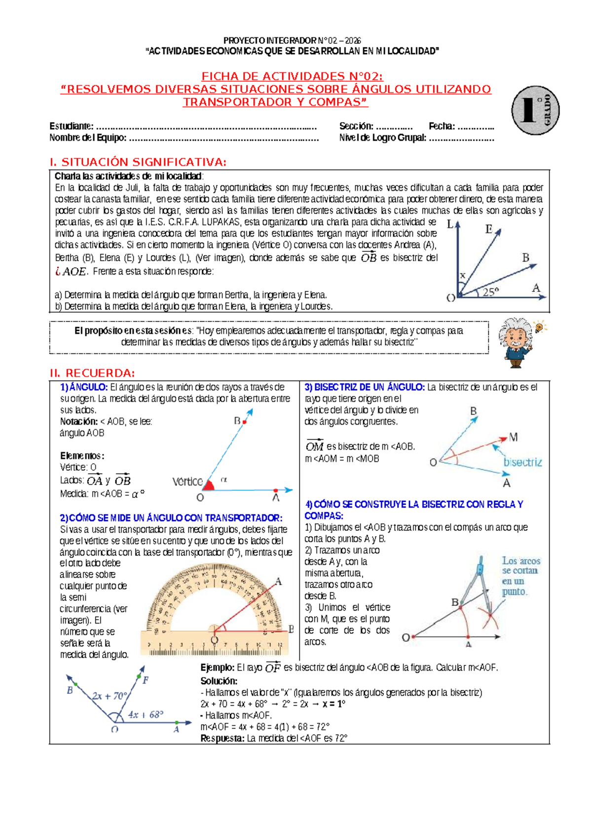 Proyecto Integrador 02: Actividades Económicas y Ángulos - Ficha 2-1ERO ...