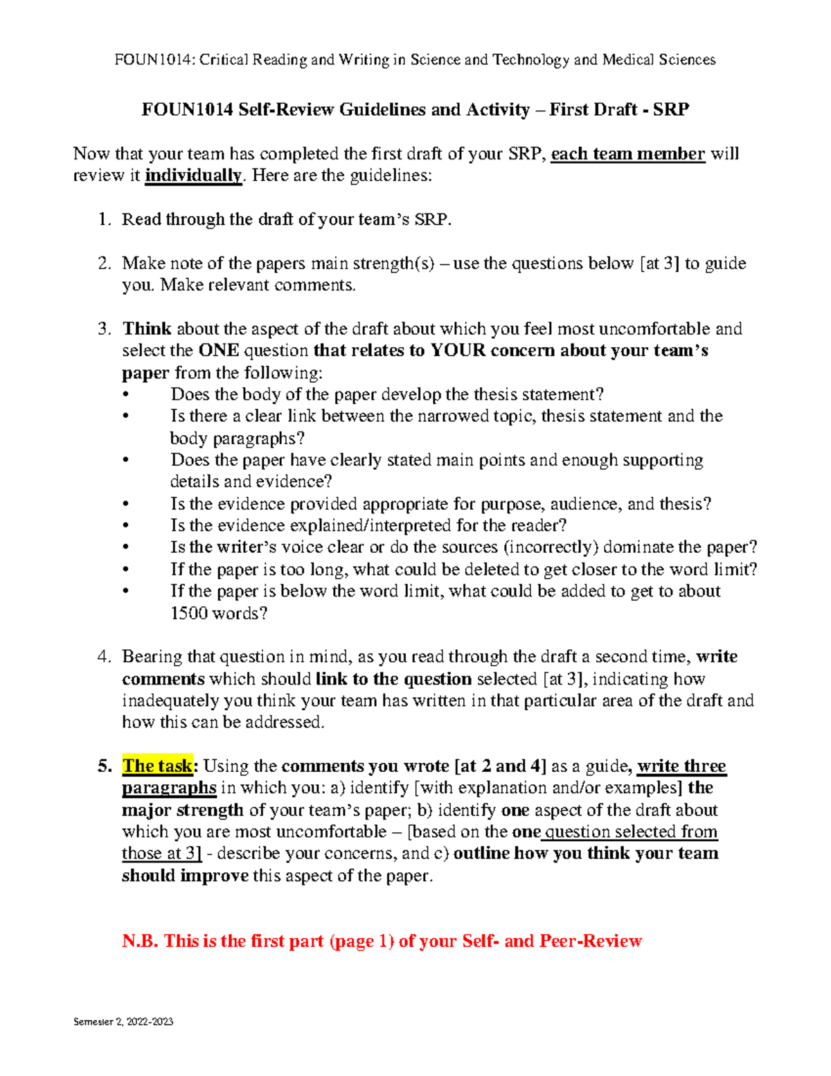 # FOUN1014: Self- and Peer-Review Guidelines & Activities - Semester 2 ...
