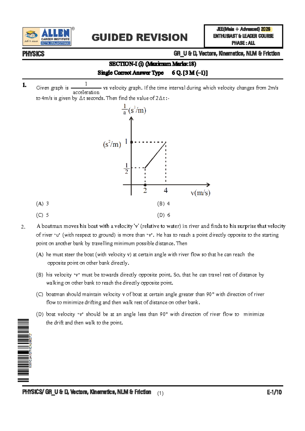 Guided Revision: JEE(Main Advanced) 2026 - GR_U D, Vectors, Kinematics ...